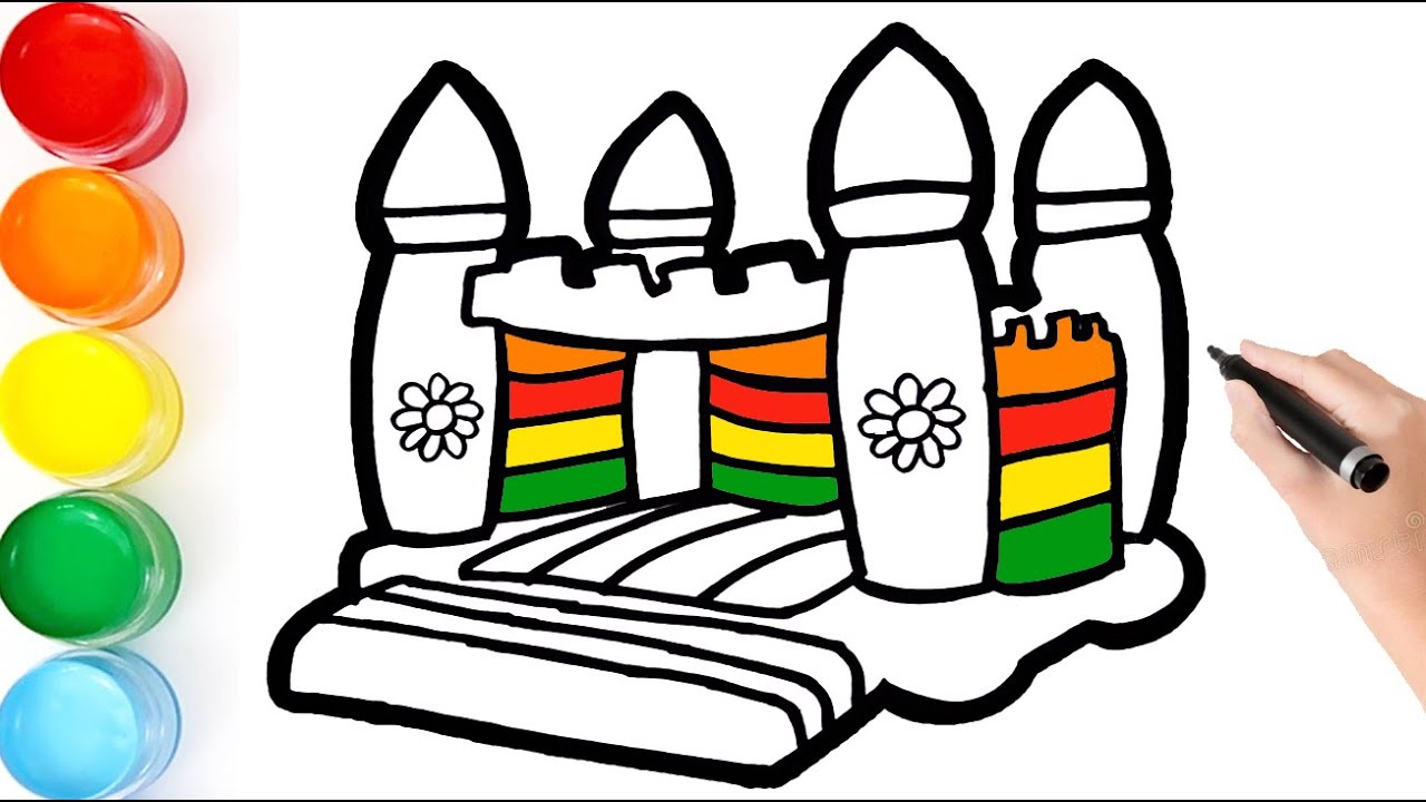 Bounce House Drawing For Kids || How to draw Bouncing House For Kids ...
