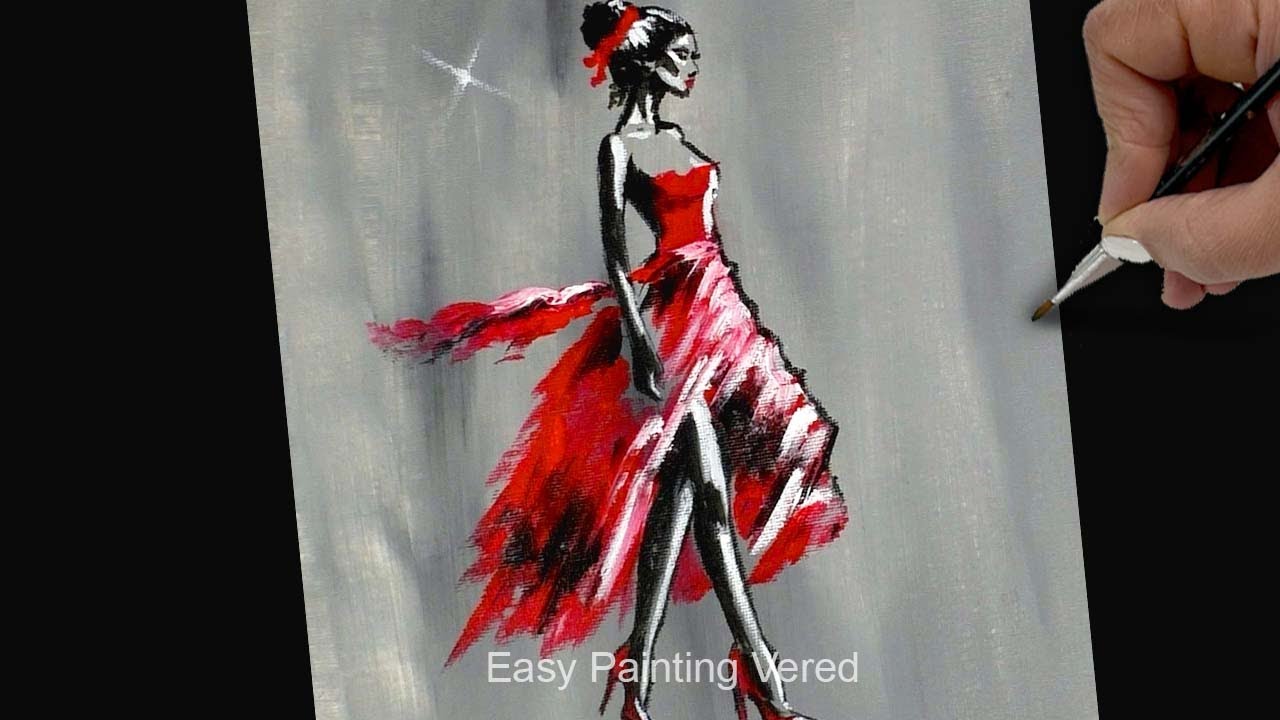 Black-White-Red painting | How to paint a lady in red - YouTube