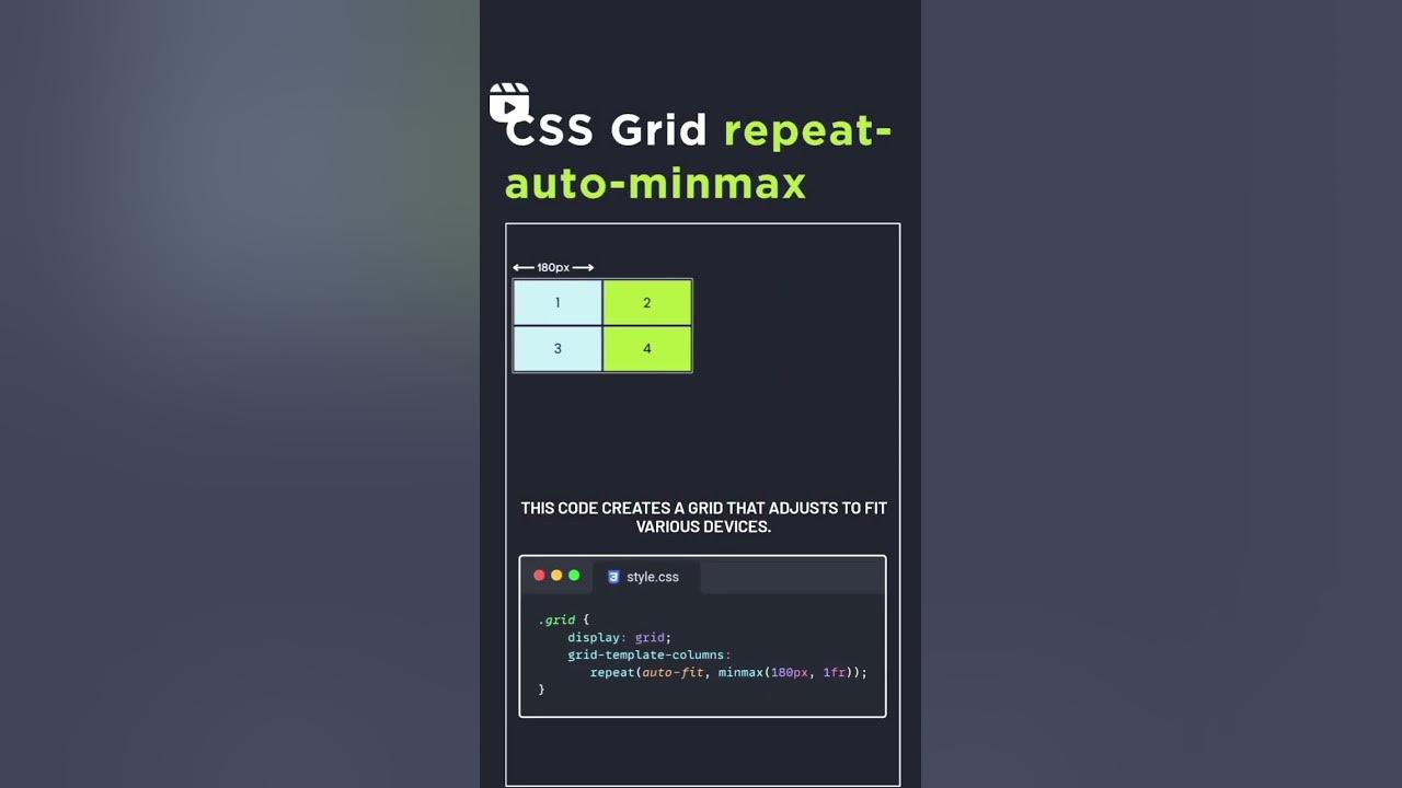 Css Grid Repeat Auto Minmax Html And Css Html Css Programming Htmlshorts Shorts