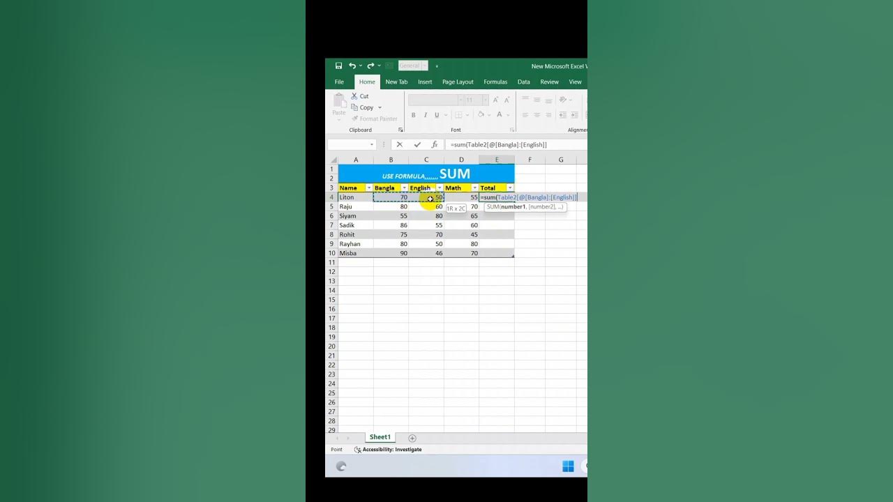 Use Sum Formula In Ms Excel😱#excel #exceltricks #sumformula - YouTube