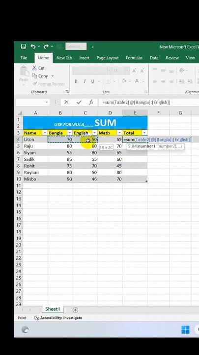 Use Sum Formula In Ms Excel😱excel Exceltricks Sumformula Youtube