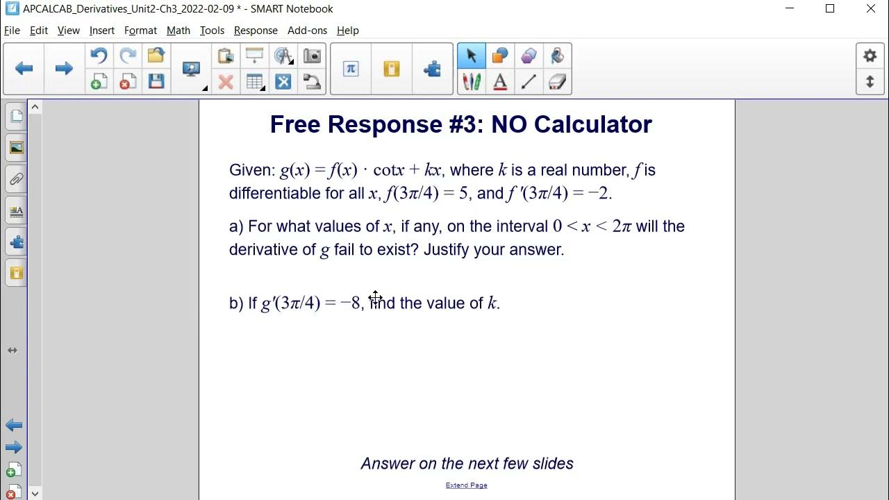 AP Calculus Free Response Derivatives Product Rule Sample Question no ...