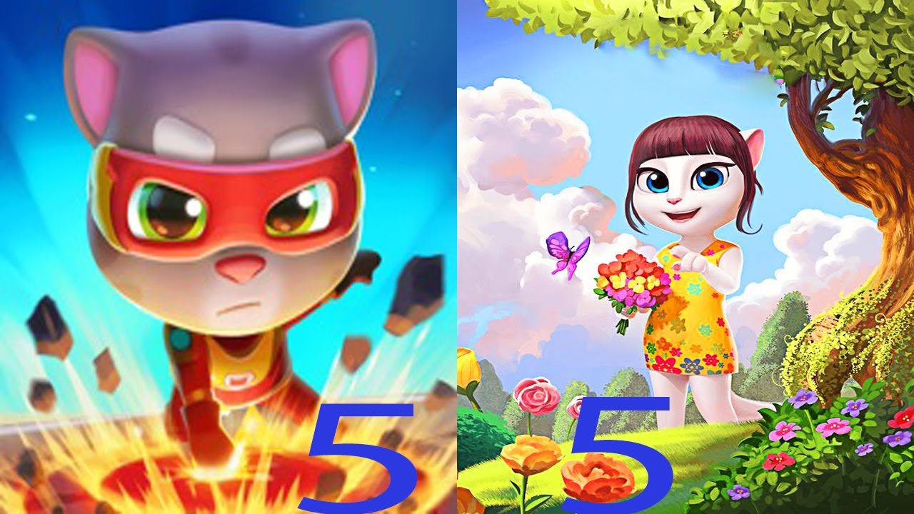 MY TALKING TOM GOLD RUN 5 vs MY TALKING ANGELA 5 - (Two Screen) - Android Gameplay Part 5 - YouTube