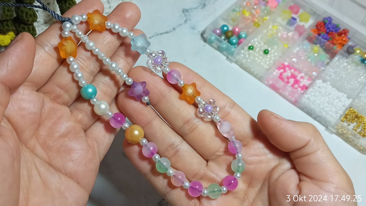 Cara Membuat Phone Strap Galaxy Mudah | Phone strap manik campur var.1 ...