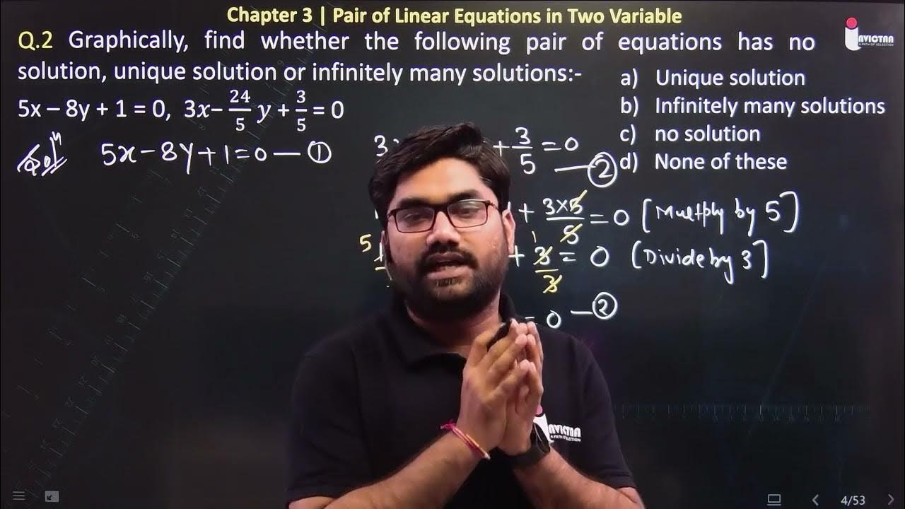 Q.2 Graphically, find whether the following pair of equations has no solution, unique solution ...