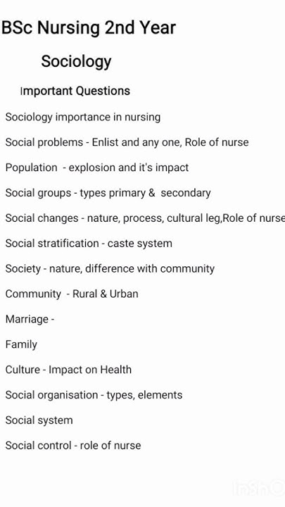 BSc nursing sociology important questions - YouTube