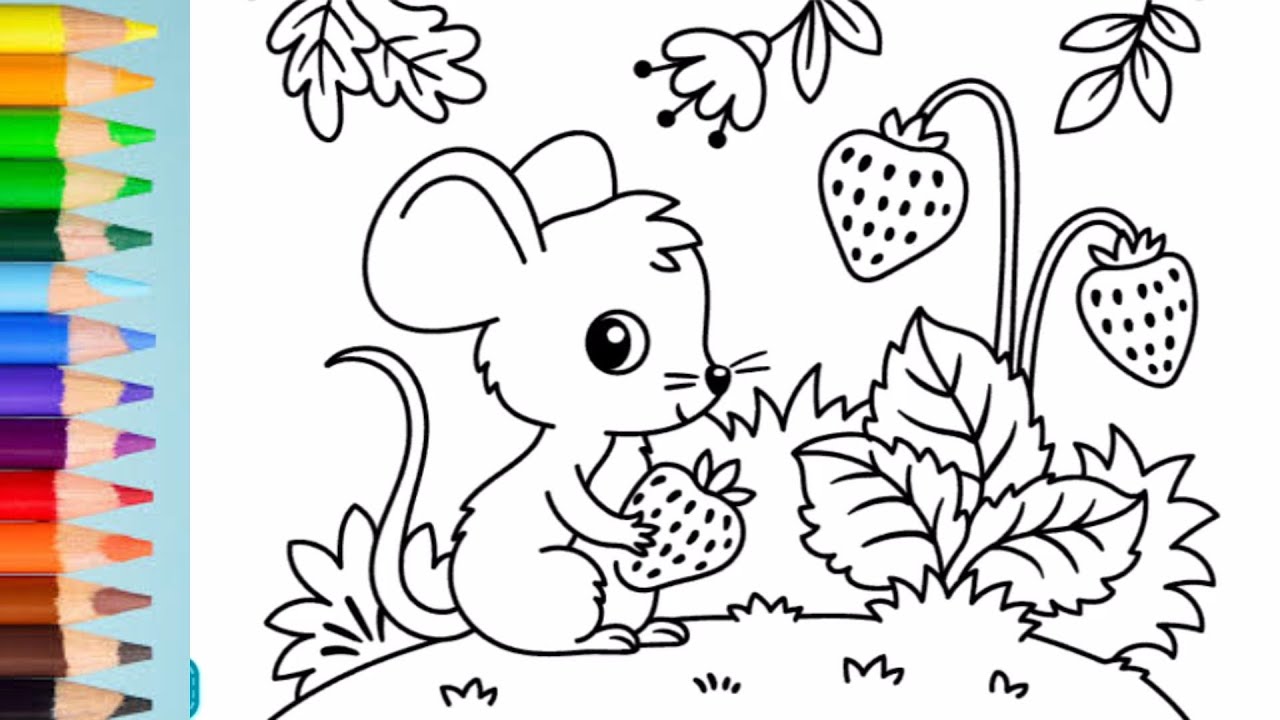 Mouse with Strawberry, Nice coloring for kids, Fun time for children's ...