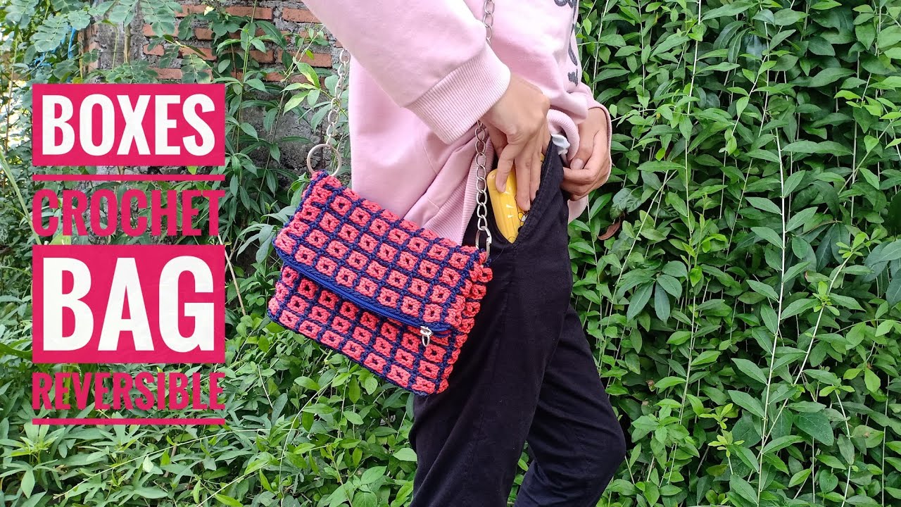 boxes crochet bag || tutorial tas motif kotak-kotak - YouTube
