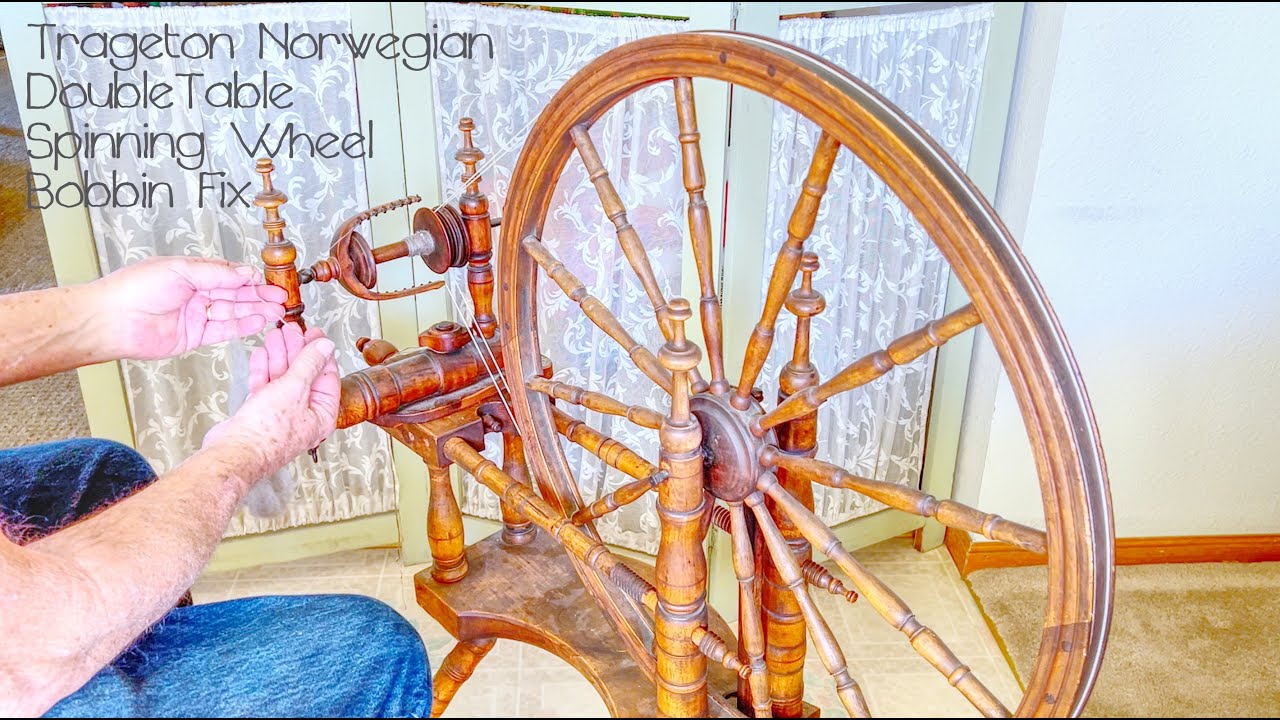 Trageton Antique Norwegian Double Table Spinning Wheel Bobbin Fix - YouTube