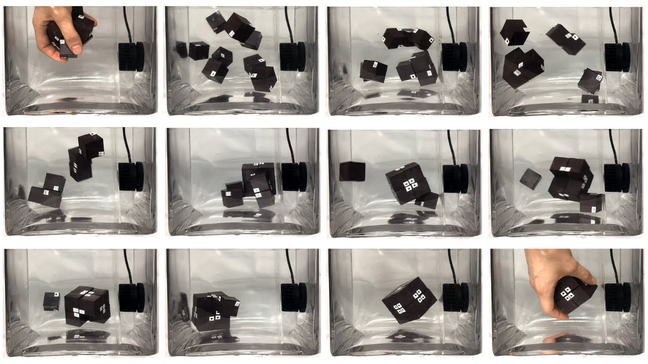 Robotic cubes w/reprogrammable materials selectively self-assemble ...