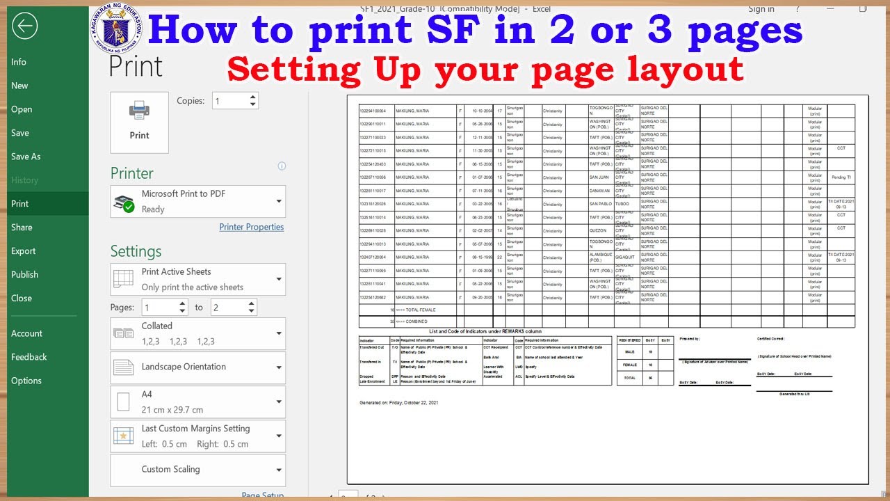 Setting Up the Page layout of School forms for printing 2 pages only ...