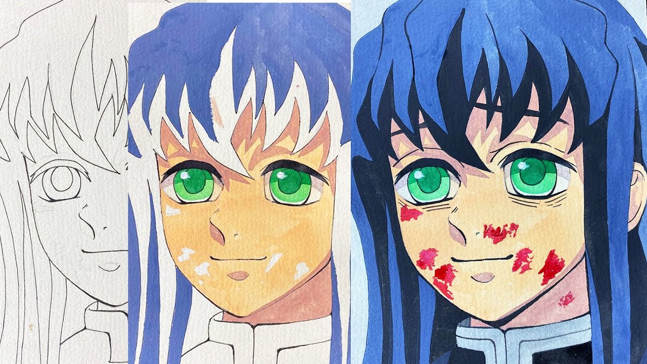 How to drawings muichiro step by step #watercolor #anime #demonslayer # ...