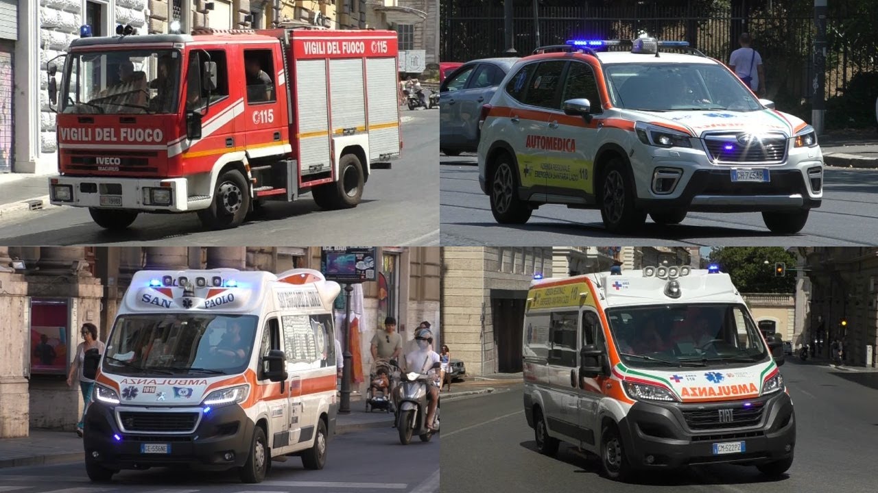 Vigili del Fuoco, Ambulanza e Polizia a Roma / Emergency Vehicles ...