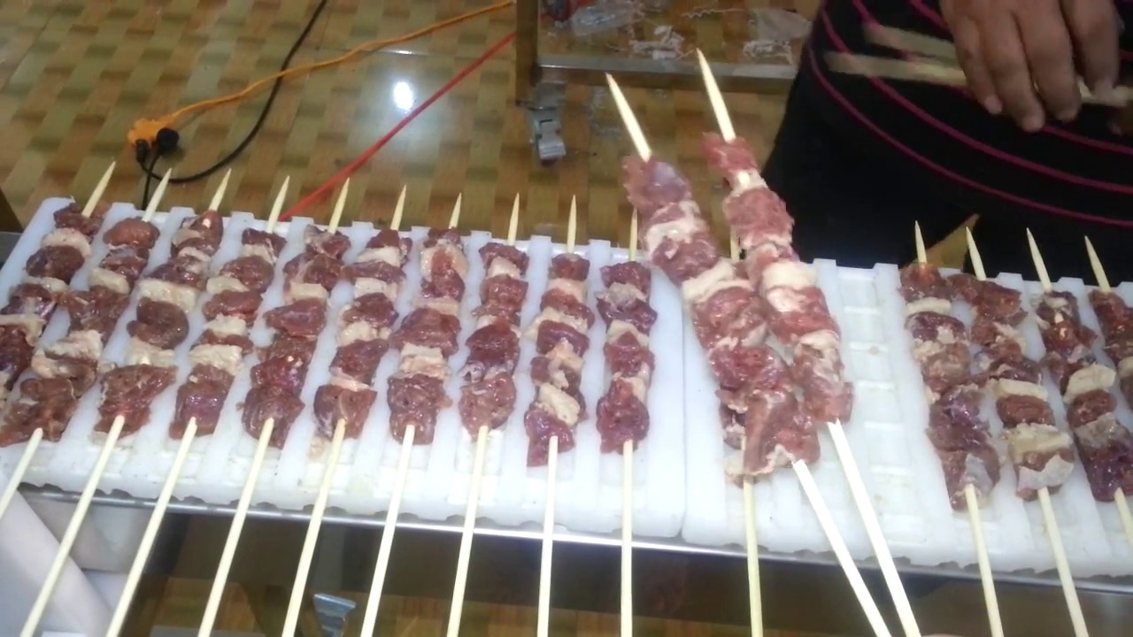 Meat wear string machine satay skewer machinery Automatic barbecue ...