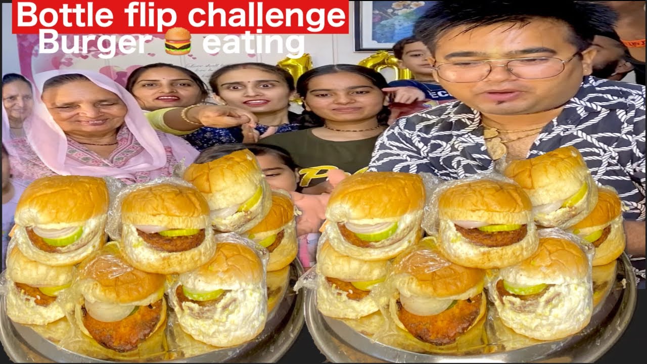 FLIP THE BOTTLE AND EAT SPICY BURGER 🍔 | RANA FAMILY GAME - YouTube