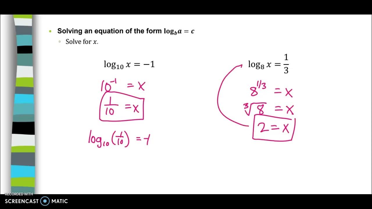 Solving an equation of the form logba=c - YouTube