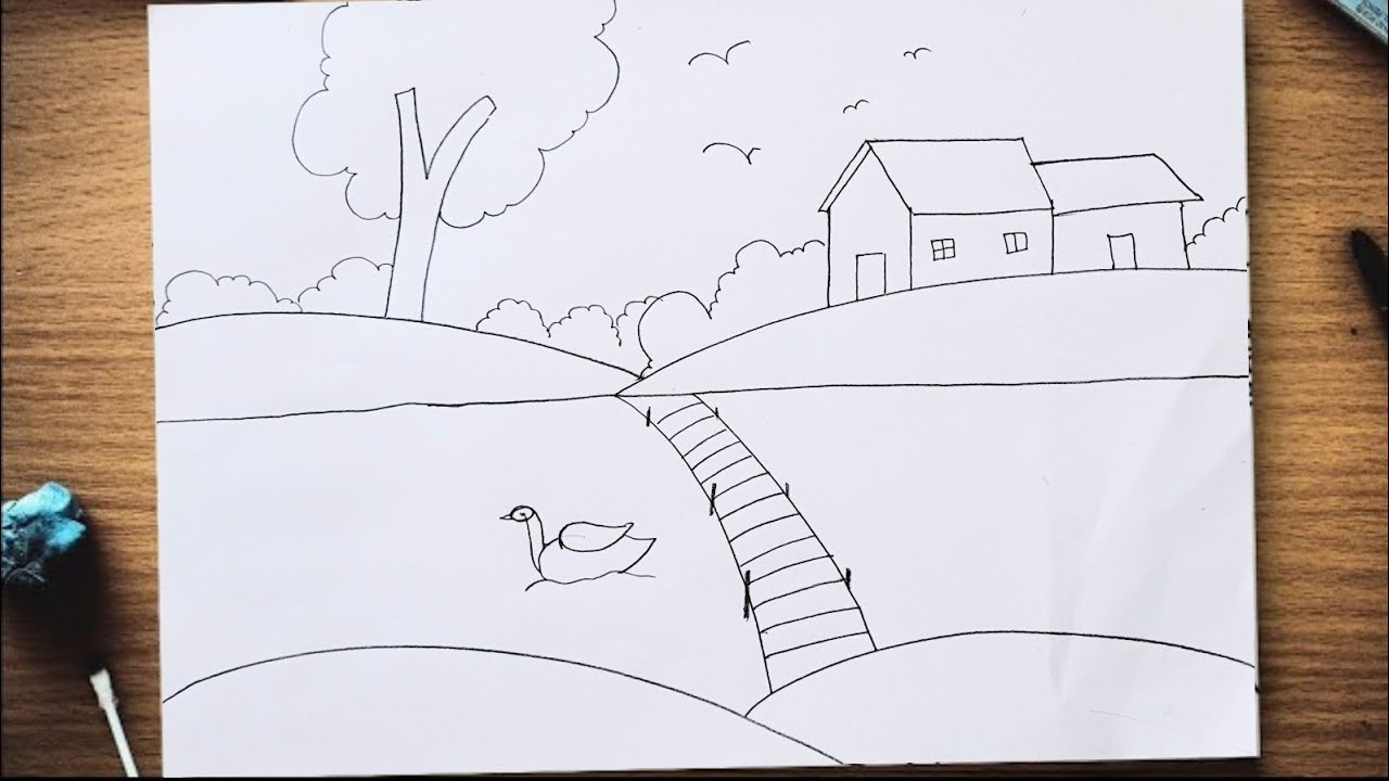 How To Draw Scenery Drawing | kudarti Drishya | kids Drawing - YouTube