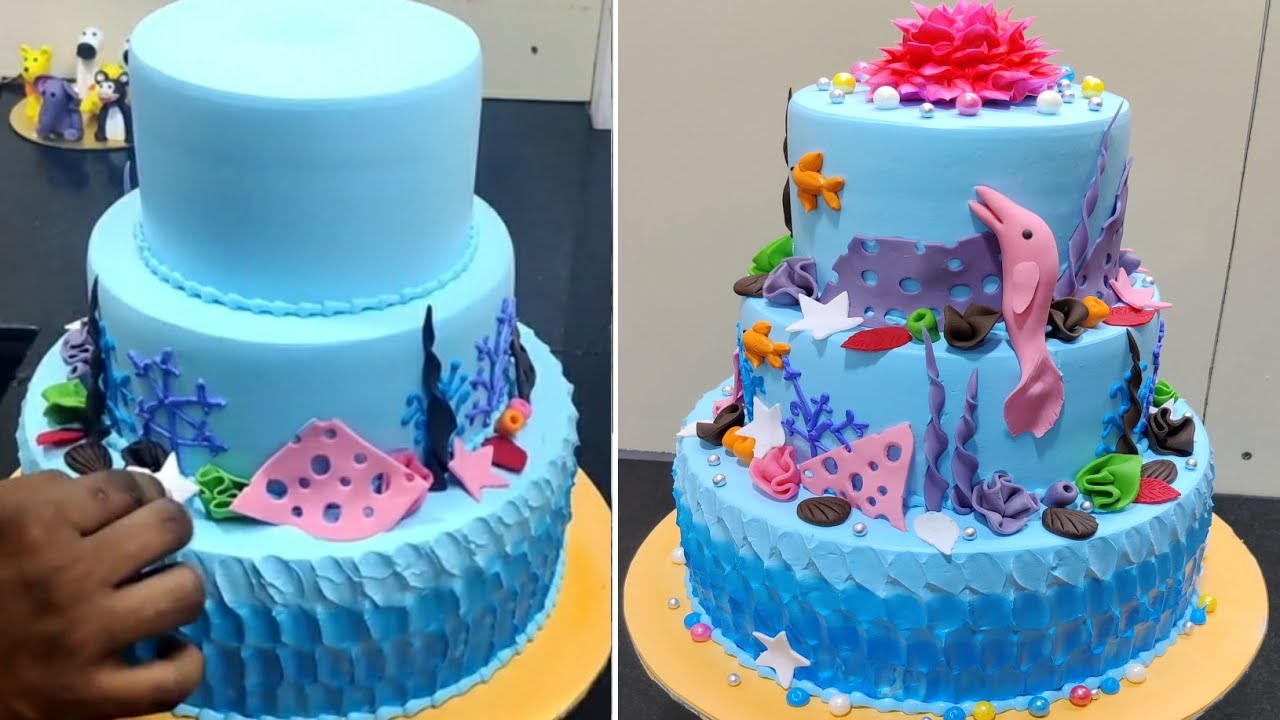 Three Step Cake | 3 Step Cake Design | Fish Theme Cake | Mukesh Cake ...