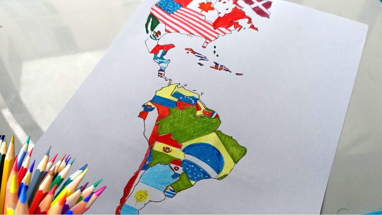 How to draw the complete map of America with flags - YouTube
