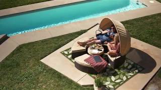 5-Piece Outdoor Daybed Sectional w/ Retractable Canopy SKY5389