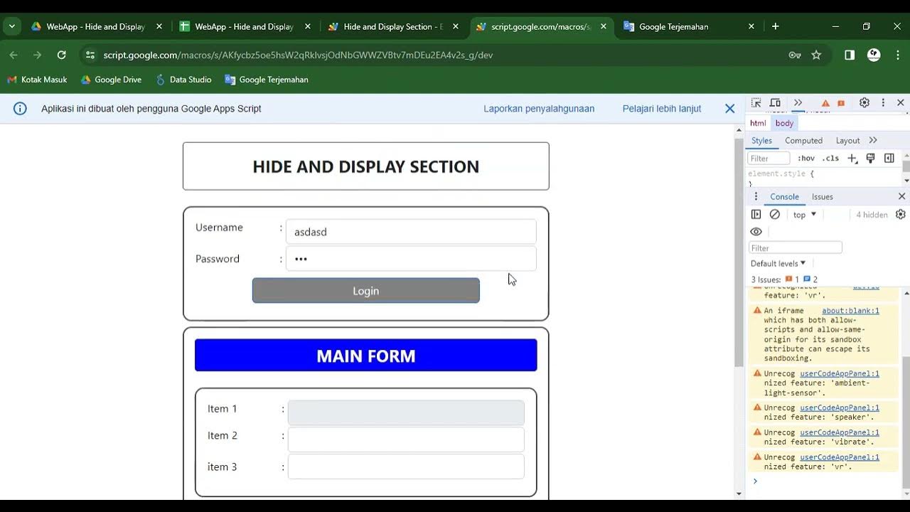 WebApp Apps Script - Hide and Display Section (Part 1) - YouTube