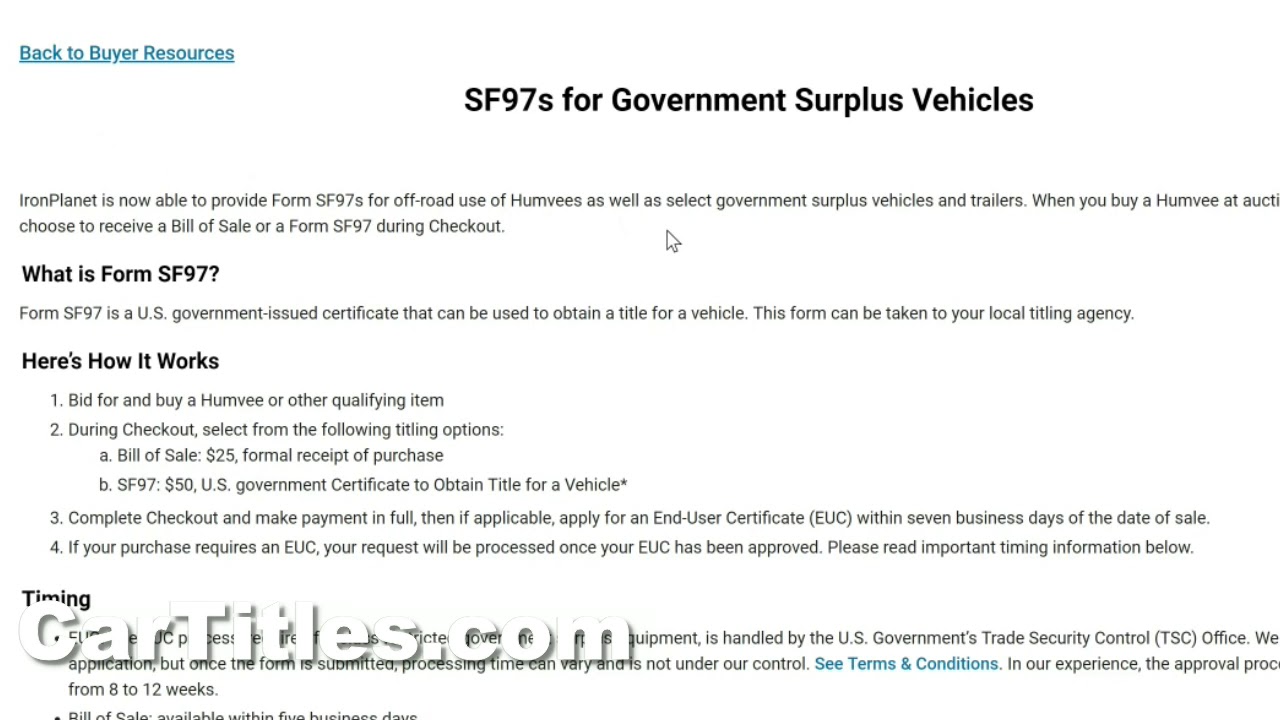 Title form for government surplus vehicles - YouTube