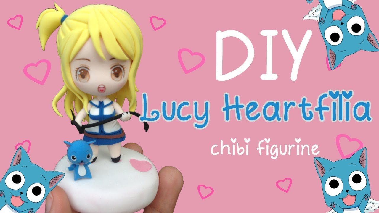 DIY Lucy Heartfilia chibi figure with Happy from Fairytail - YouTube