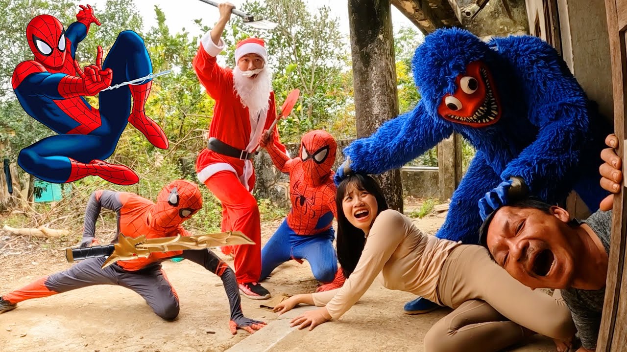 Great War: Super Spider-Man Team And Santa Claus Destroy Huggy Wuggy ...