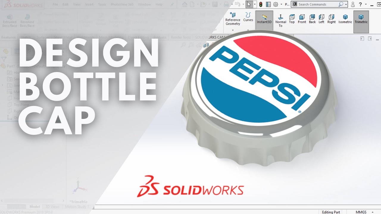 SOLIDWORKS - DESIGN BOTTLE CAP (PEPSI CAP) IN SOLIDWORKS - YouTube