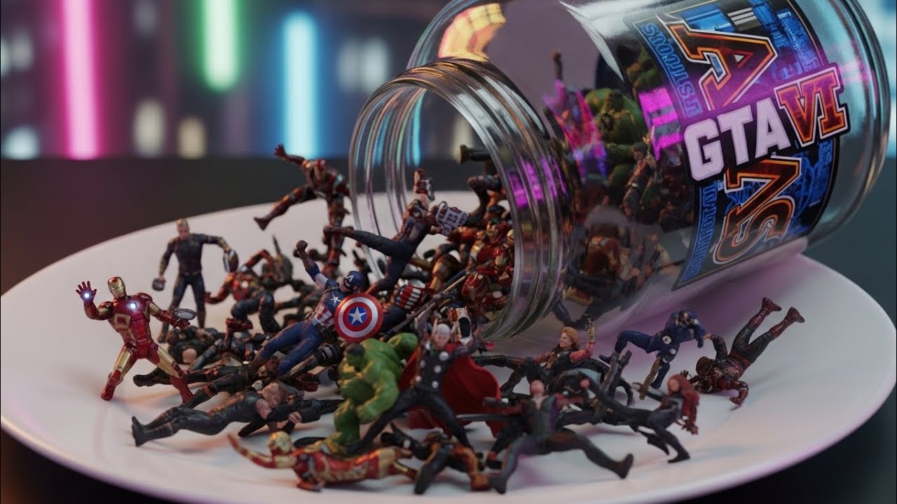 Miniature Avengers Glass Jar ASMR Part 2 | GTA VI Theme Tiny Heroes ...