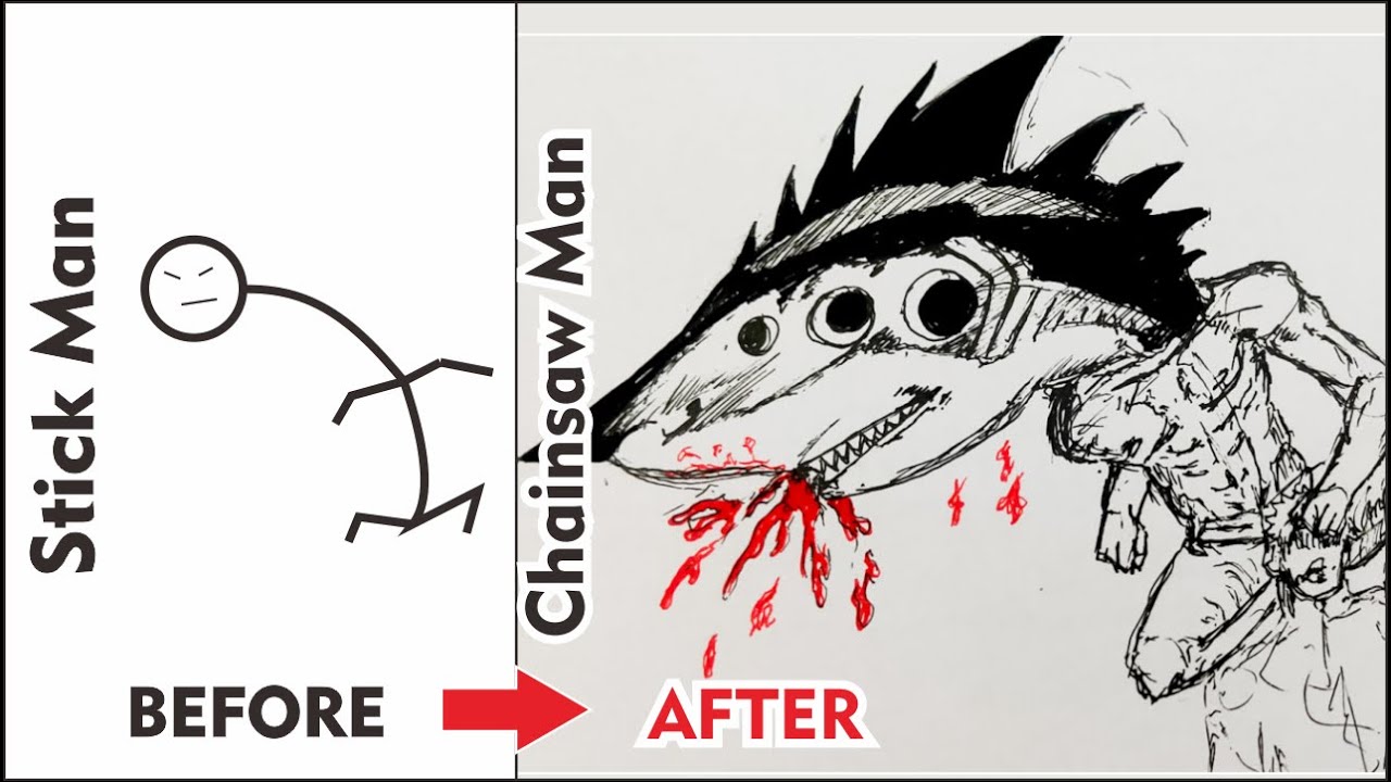 CARA GAMBAR SHARK DEVIL CHAINSAW MAN from STICKMAN! - How To Draw ...