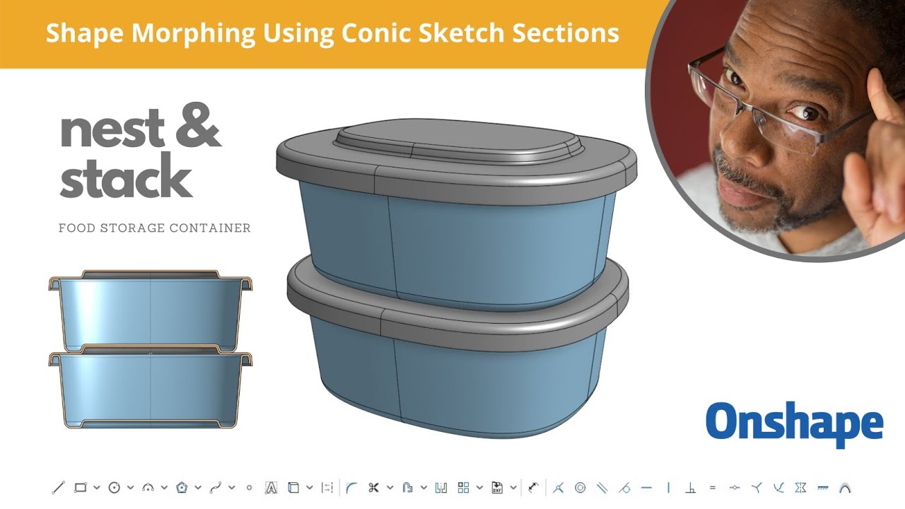 Onshape CAD Tutorial | Using The Conic Sketch Tool To Shape Morph Stackable Food Storage ...