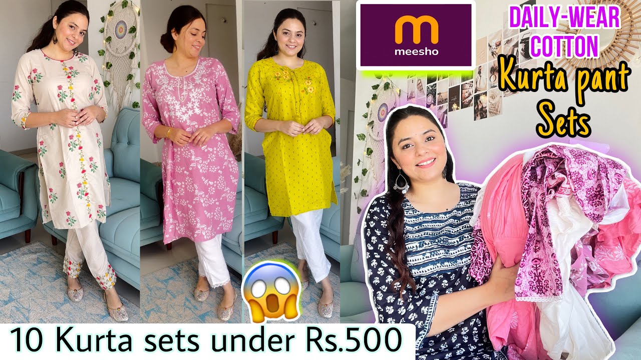 MEESHO Daily/Office Wear Kurta Pant Set Under Rs500 |Stylish Cotton Kurta Sets Haul # ...