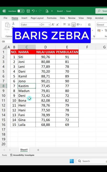CARA MEMBUAT BARIS ZEBRA #excel #belajarkomputeruntukpemula #exceltips #exceltricks #tutorial ...