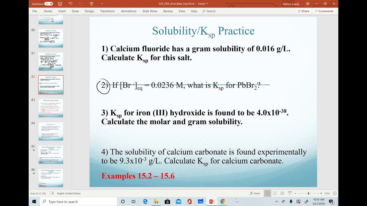 Ksp practice problems in Chapter 15 - YouTube