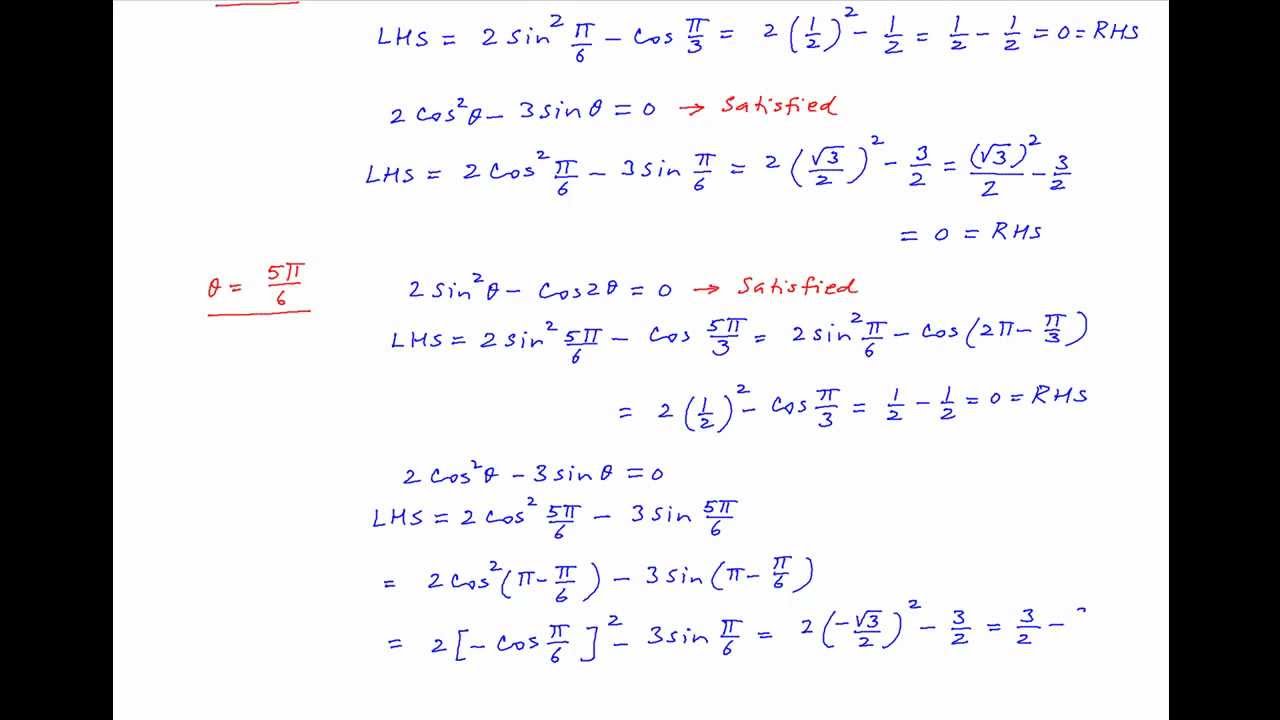 Solve pair of equations 2square(sinT) - cos2T = 0; 2square(cosT ...