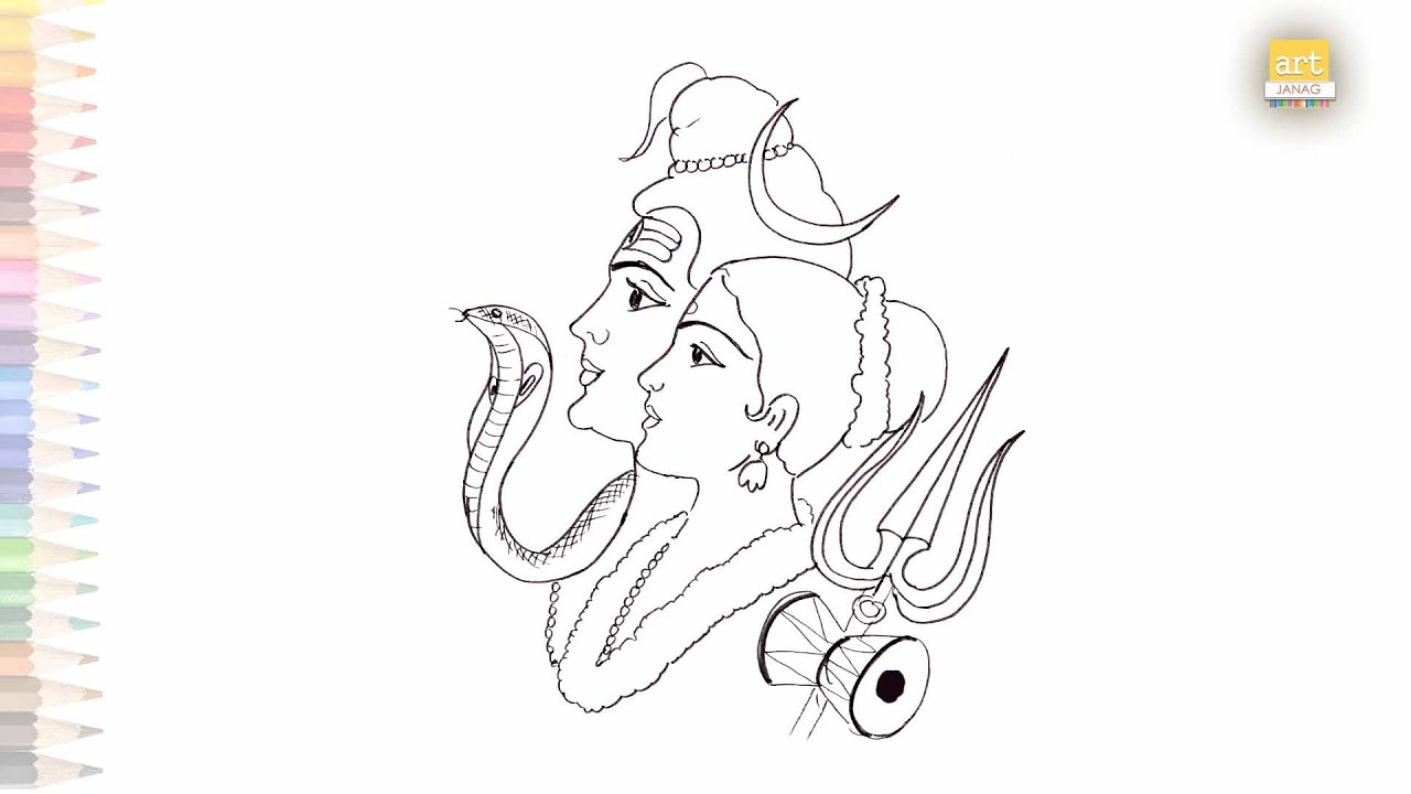 Lord Shiva and Parvathi outline sketch | How to draw Shiva-Parvathi ...