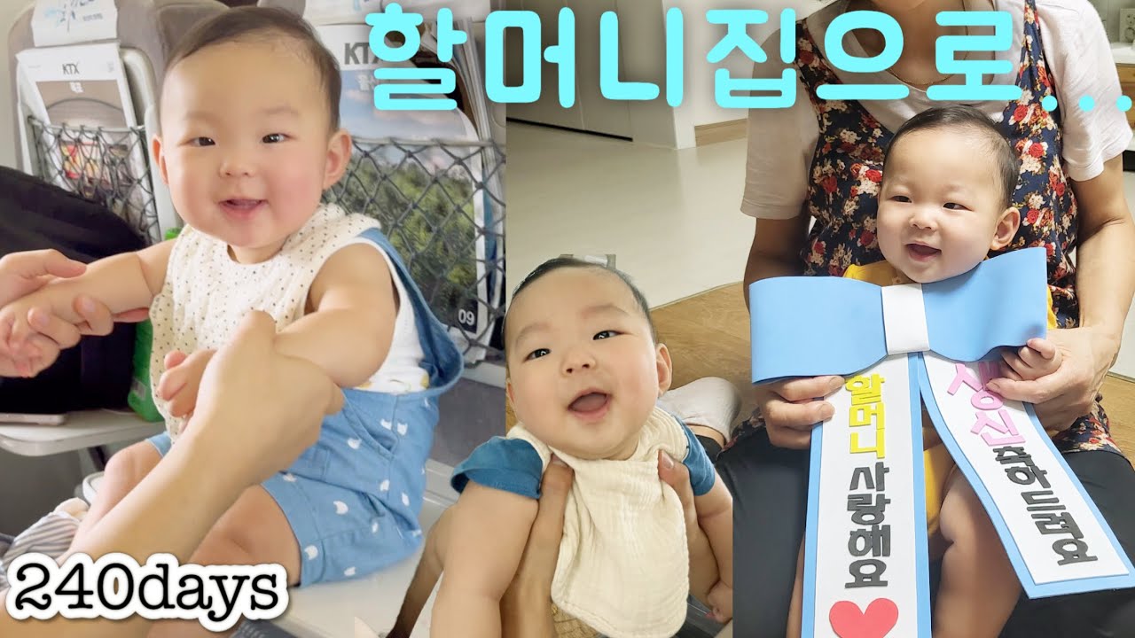 8개월 아기 육아 브이로그👶🏻 드디어 배밀이 성공 아랫니가 뿅 인생 첫 기차여행🚂 손자 우쭈주🥰 Youtube