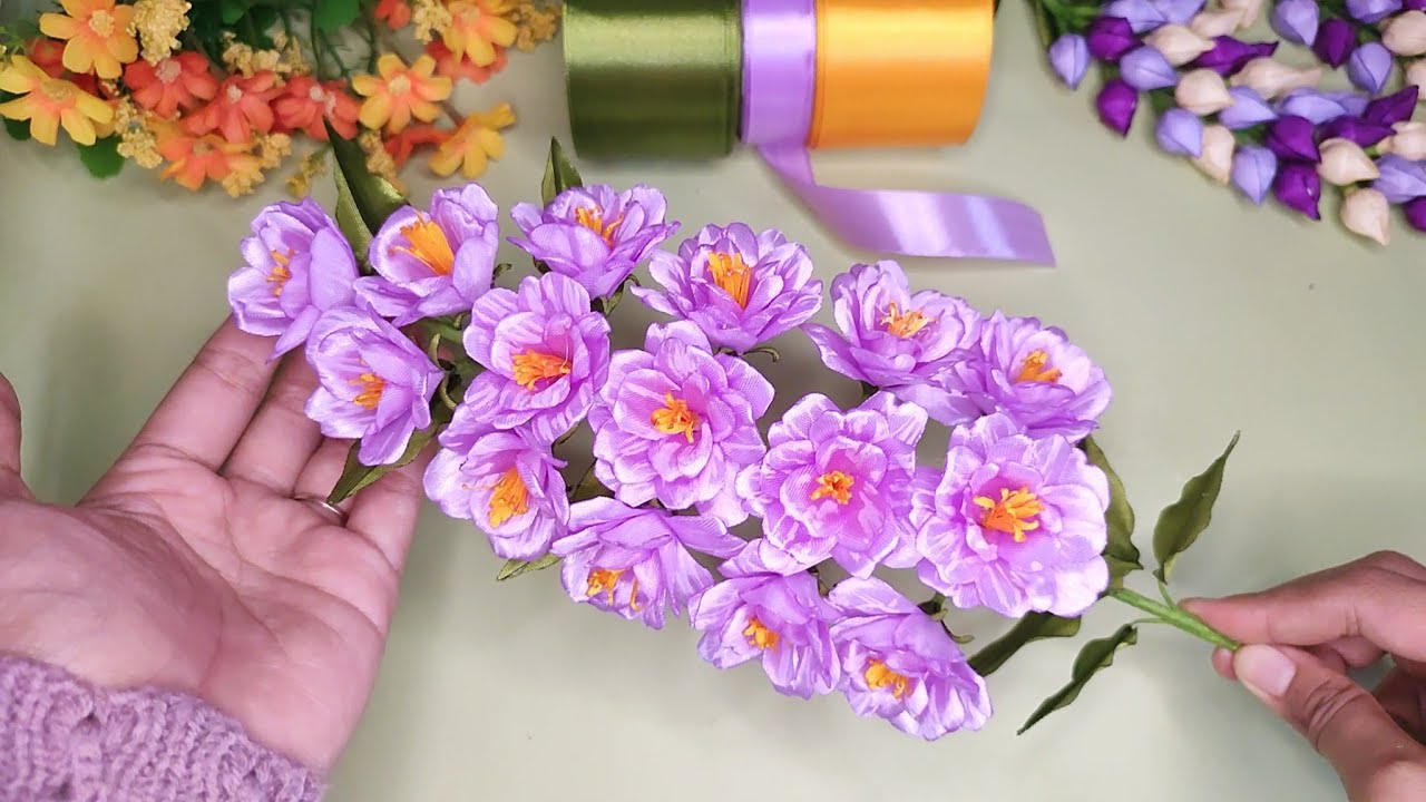 DIY| cara membuat buket bunga dari pita satin | flower Bouquet # ...