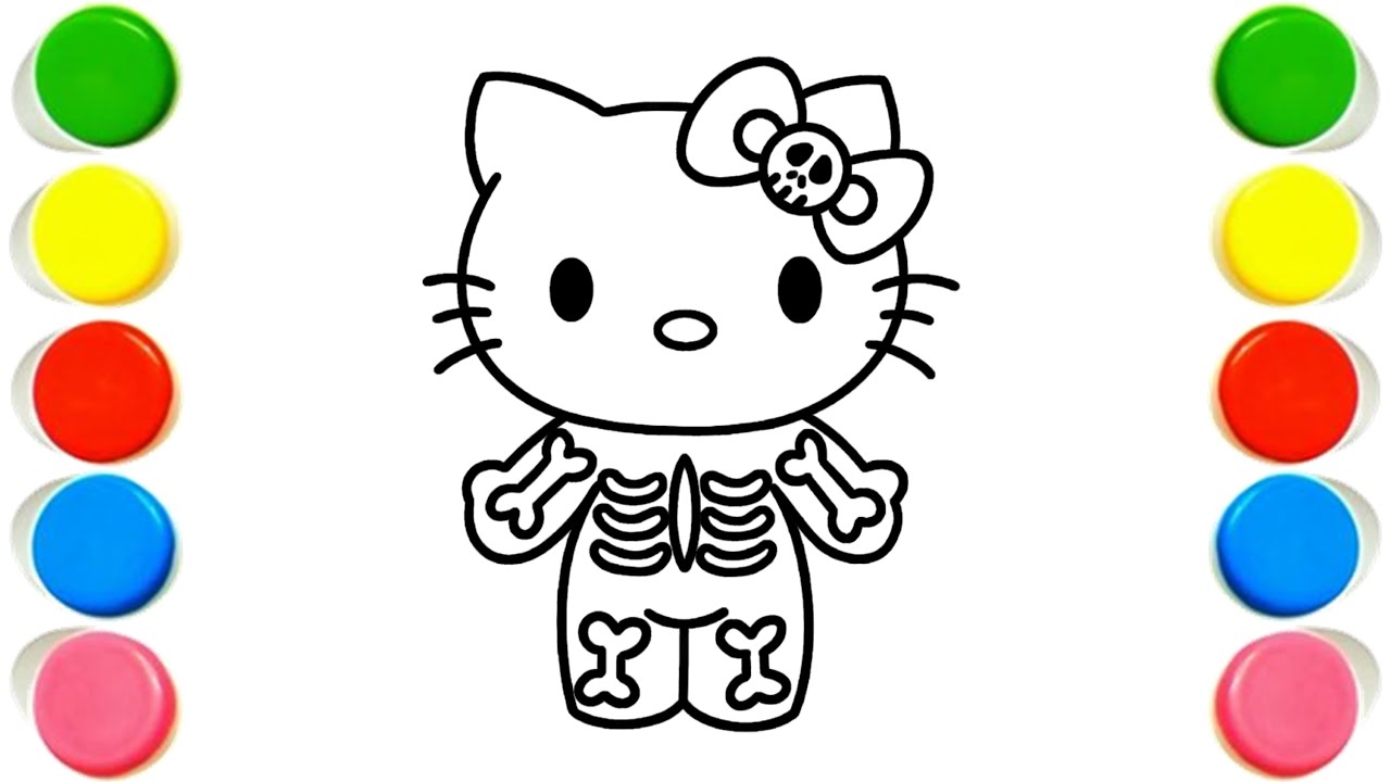 Cute Hello Kitty Skeleton Drawing, Painting & Coloring for Kids and ...