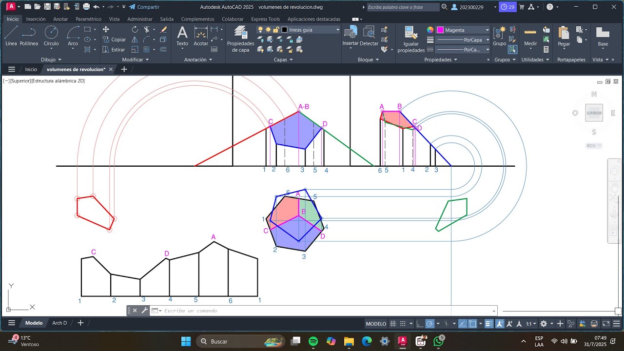 Prisma recto de base hexagonal triple trunco - Geometría descriptiva ...