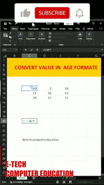 How to convert value in age format in Ms Excel #youtubeshorts | # ...