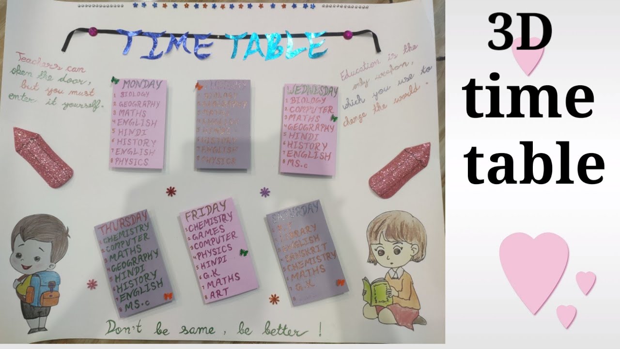 3D look class time table//time table for class room - YouTube