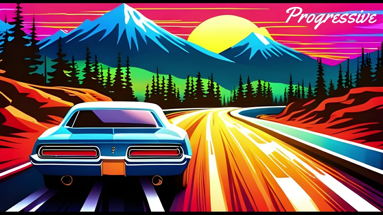 Car Driving Into Sunset Drawing