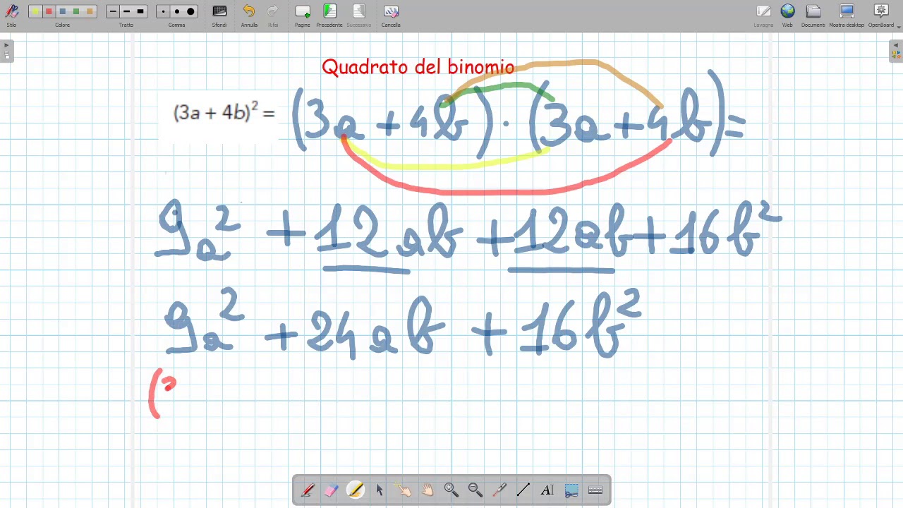 Algebra Lezione 9: Prodotti notevoli quadrato del binomio - YouTube