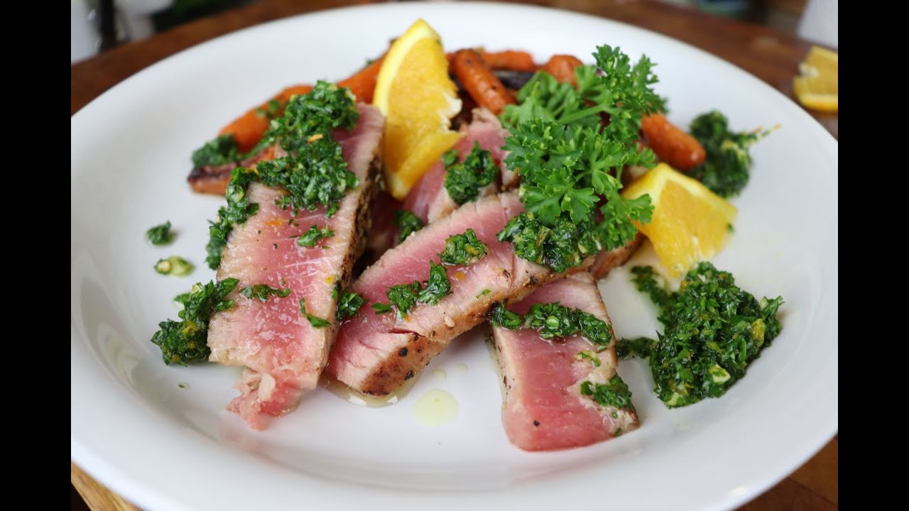 Orange Gremolata! Seared Tuna! Roasted carrot! Fingerling potatoes ...