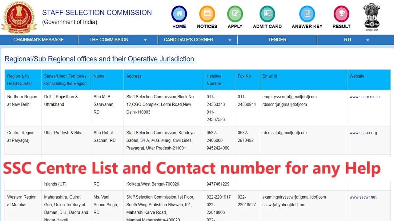 SSC Centre list and contact number for any help - YouTube