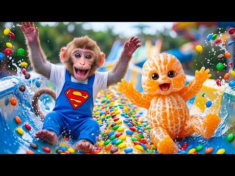 Monyet Mono Imut Menjelajahi Dunia Permen lewat Roda Keberuntungan dan Bermain Seluncuran Air M&M