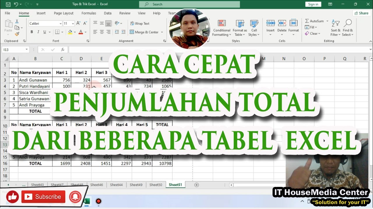 🔴 Cara Cepat Mencari Jumlah Total Dari Beberapa Tabel Excel - YouTube