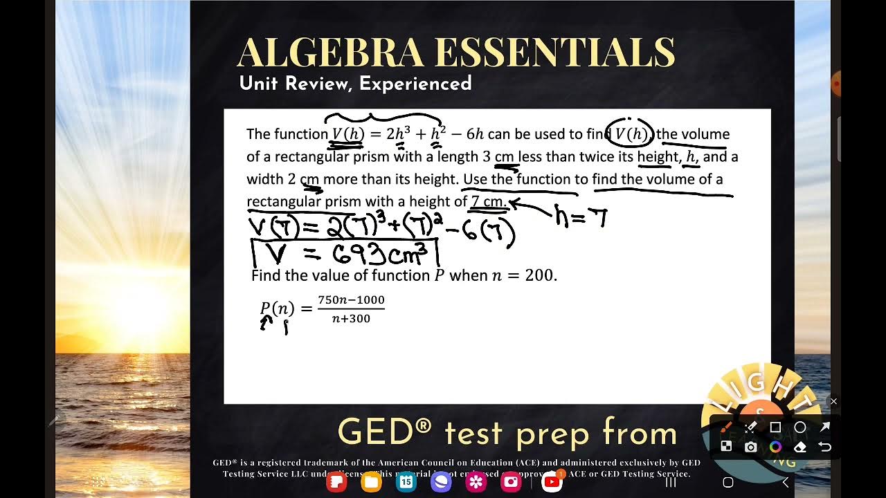GED® Math: Evaluating Functions (1.UR, Exp, # 14,23) - YouTube